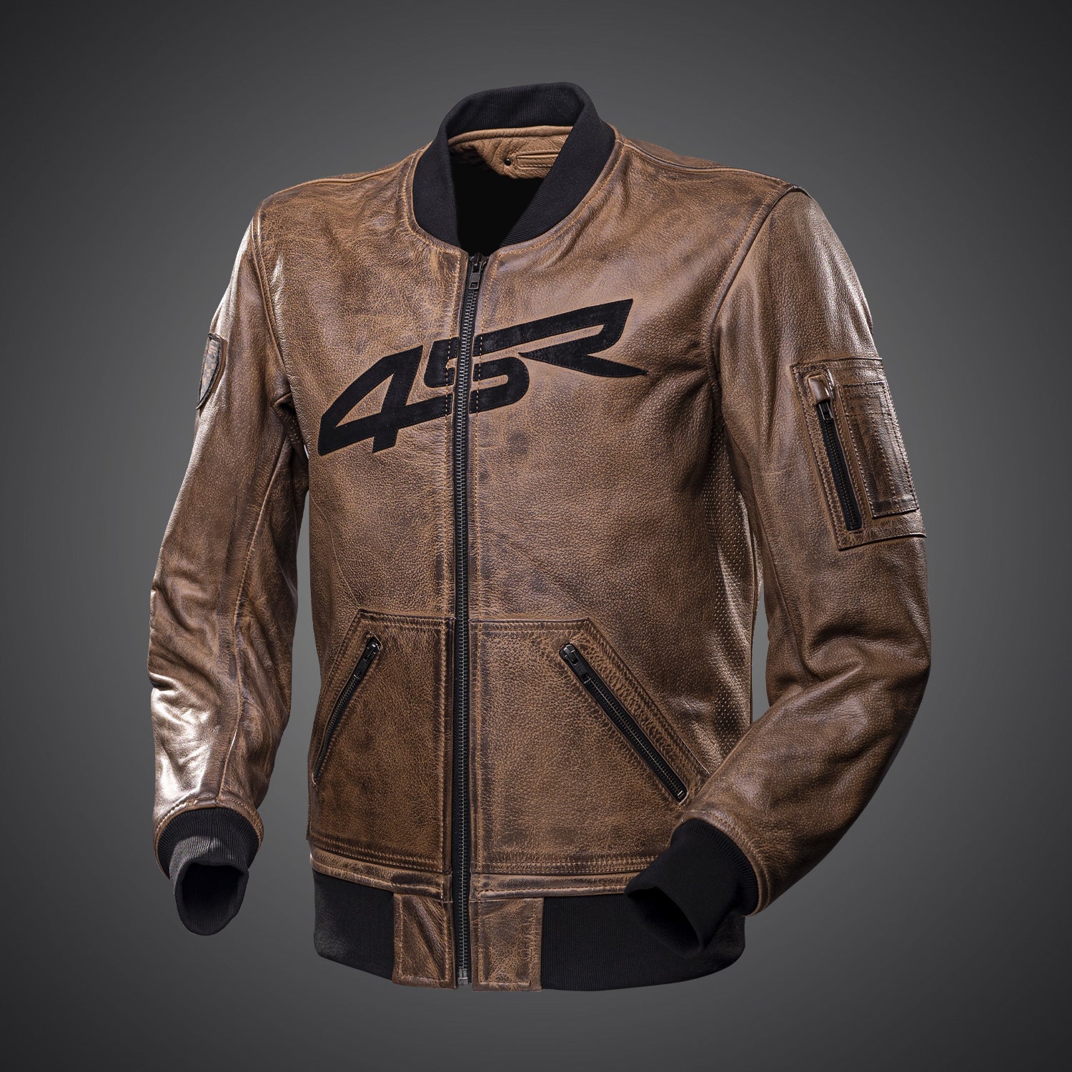 4SR Leather Bomber Jacket Brown Patina