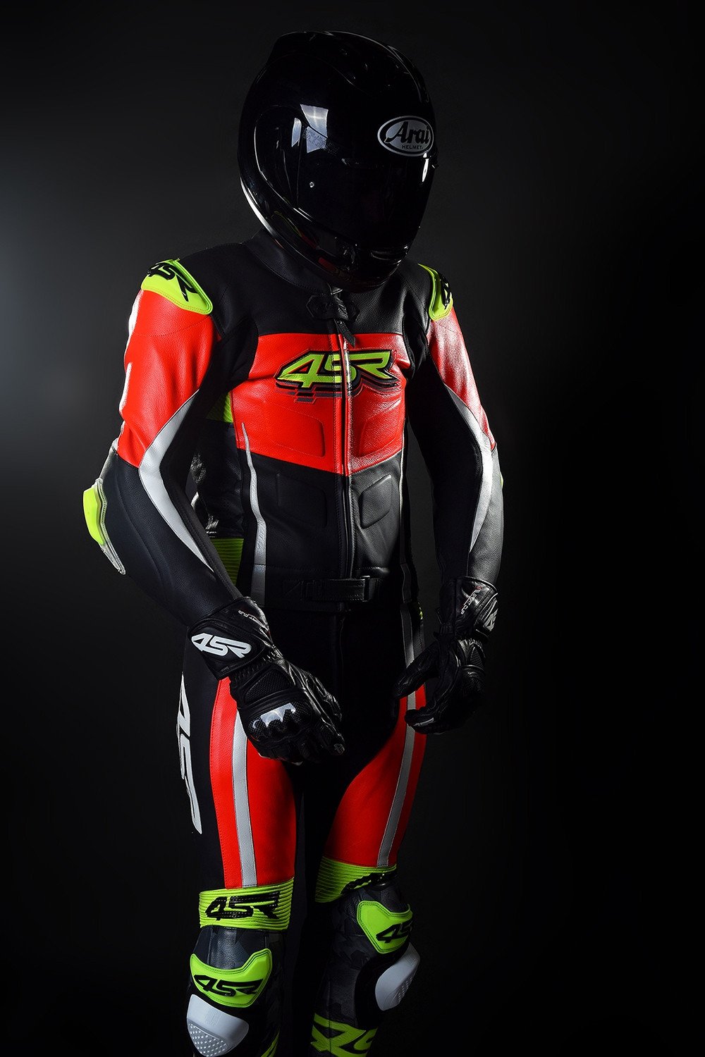 4SR RR Evo III Neon two-piece performance leather suit